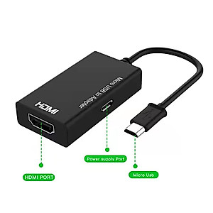 Micro USB to HDMI Cable Adapter, MHL 5pin Phone to HDMI 1080P 4K Video Graphic for Samsung Galaxy/LG/Huawei/Android Smart Phones That with MHL Function