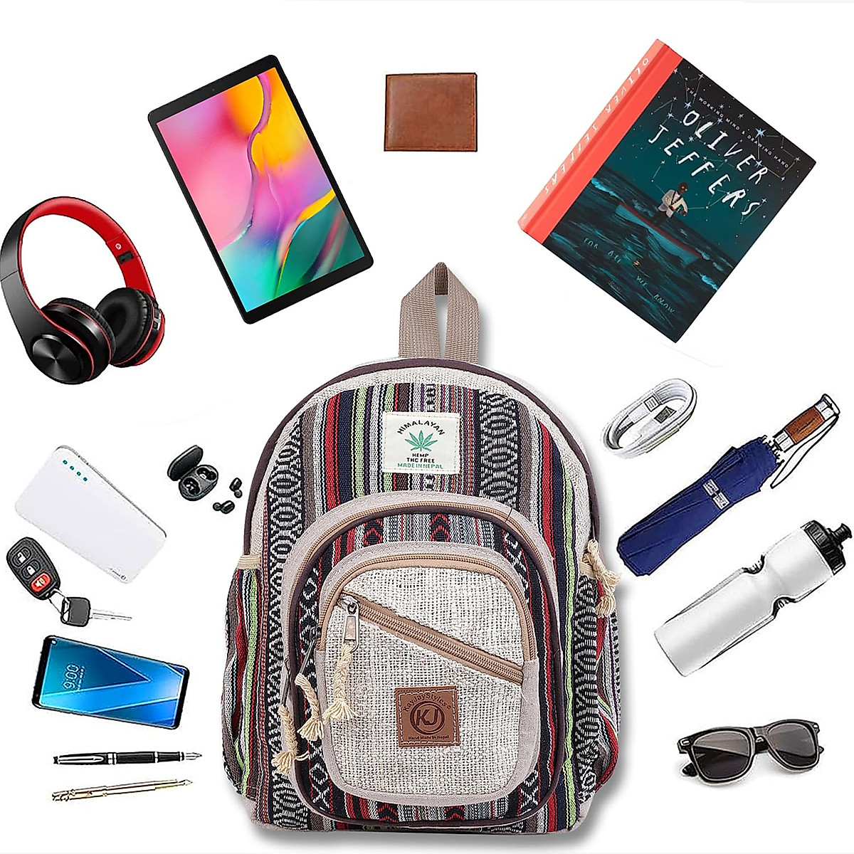 KayJayStyles Small Lightweight Daypack Backpack Handmade Himalayan Hemp Travel, Hiking, Purse for Men, Women & Girls