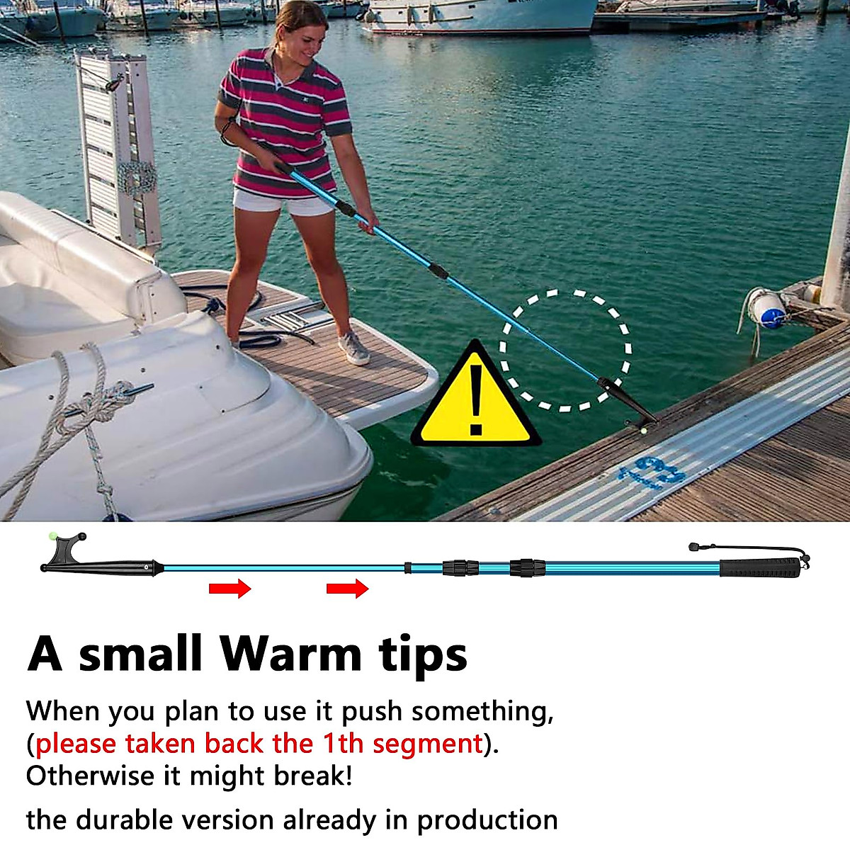 SAN LIKE Telescopic Boat Hook - Floating,Durable,Rust-Resistant with Luminous Bead,Blue Push Pole for Docking Extends from 2.58Ft to 6.66Ft