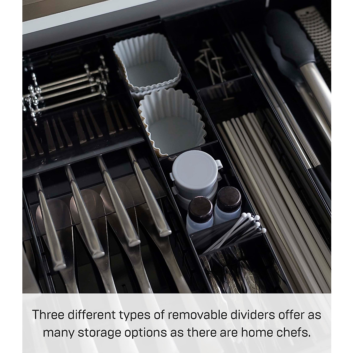 YAMAZAKI Home Expandable Cutlery Kitchen Angled Utensils Storage Multi-Compartment Silverware Organizer Drawer Insert Tray, Plastic, Adjustable, Expandable, No Assembly Req.