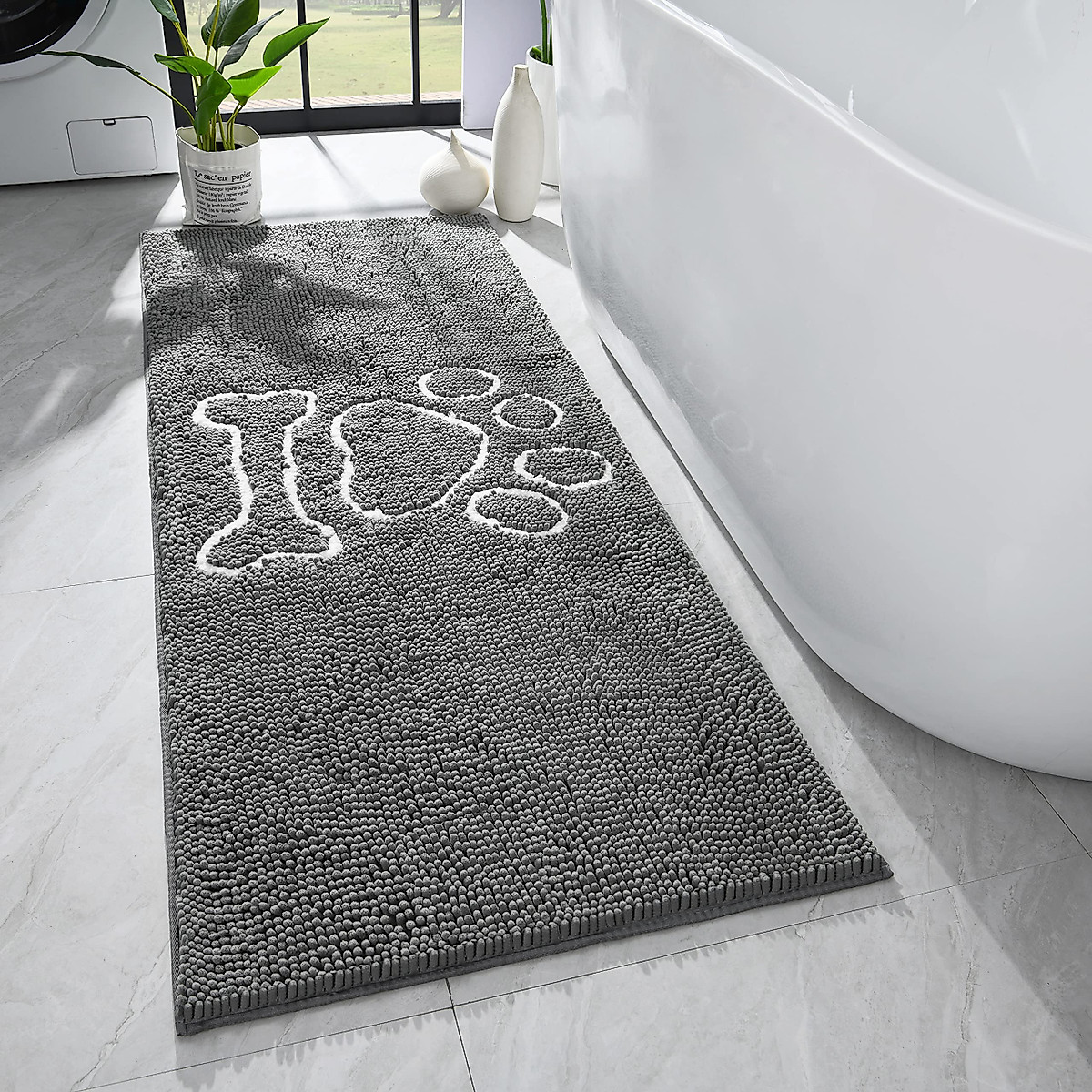 AROGAN Indoor Doormat, Front Door Mat 60"x24" Absorbent Rubber Backing Non Slip Door Mats, Machine Washable Chenille Door Mat for Muddy Shoes and Dog Paws Low Profile Rugs for Entryway, Grey