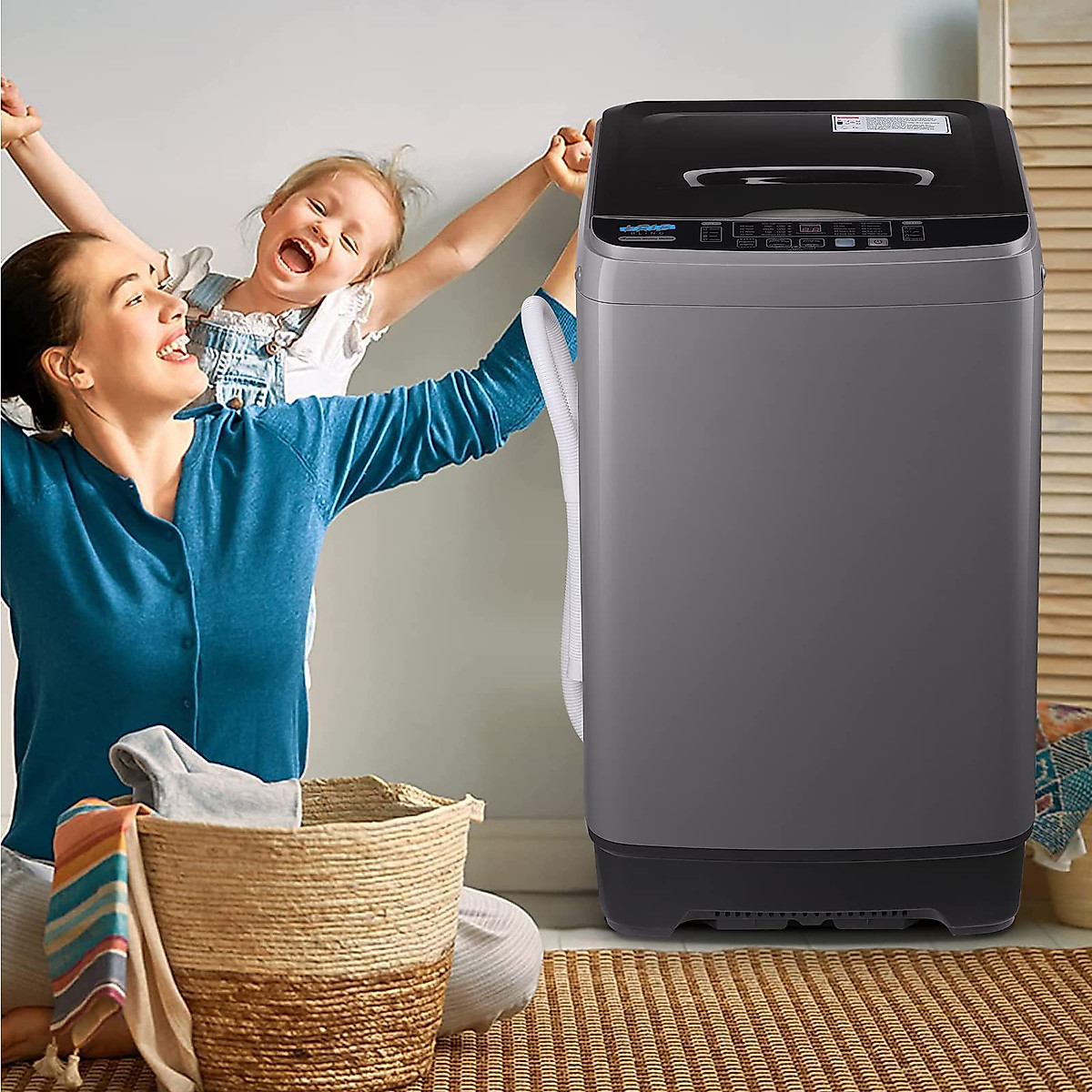 KRIB BLING 17.7 lbs Full Automatic Washing Machine with LED Display Compact Washing Machine with Drain Dump, 10 Wash Programs and 8 Water Levels Ideal for Dorms, Apartments, RV, Grey