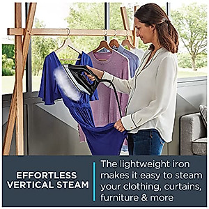Rowenta Compact Stainless Steel Soleplate Professional Steam Station for Clothes, 57 Ounce Removable Tank, Lightweight, Compact 1500 Watts Iron, Fabric Steamer, Garment Steamer Black and Blue, VR8324.