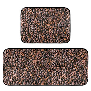 Brown Coffee Beans Kitchen Mat Set of 2 Anti-Fatigue Kitchen Rug Set Washable Memory Foam Cushioned Non Slip Kitchen Runner Rugs and Mats Comfort Standing Mat for Office Desk Sink Laundry Home Decor