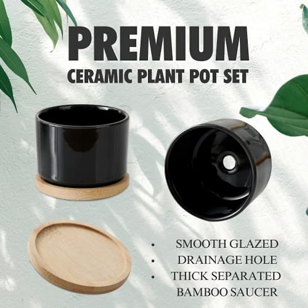 InnoBeta 3pcs Mini 3.3" Plant Pots with Bamboo Tray, Best Boss Gifts, Stylish and Functional