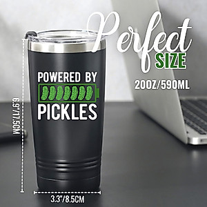 Onebttl Funny Pickle Gifts for Pickle Lovers, Insulated 20 oz Stainless Steel Travel Tumbler with Straw, Brush, Lid, and Gifts Box (POWERED BY PICKLES)