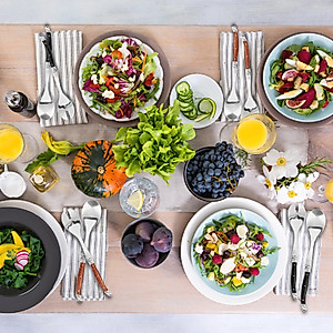 Salad Servers Set - 10" Spoon and Fork Utensils for Serving Salad Stainless Steel - Set of 2 Salad Spoon and Salad Fork Kitchen Salad Tongs (Black)