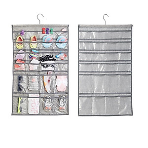 mDesign Soft Fabric Over Rod Hanging Storage Organizer with 48 Pockets for Child/Baby Room, Nursery, Playroom - Metal Hooks Included - Textured Print - 2 Pack - Gray