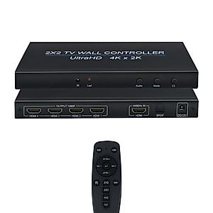 Mcbazel Video Wall Controller 2x2, TV Wall Processor Support 7 Display Modes - 2x2/ 1x2/ 1x3/ 1x4/ 2x1/ 3x1/ 4x1, HDMI Input 4K & Output 1080P