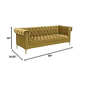 Iconic Home Gold/COGNAC Gold Bea Velvet with Nail head Trim Tone Metal Sofa