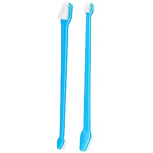 QWORK Double-Headed Pet Toothbrushes for Dogs and Cats, 8.66" Length, Soft Nylon Bristles, Blue, Dental Care Cleaning Kit for Pets, 200 Pcs