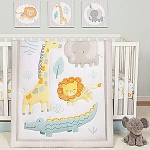 Sammy & Lou Jungle Pals 4-Piece Baby Nursery Crib Bedding Set for Boys, Includes Quilt, Fitted Crib Sheet, Crib Skirt, and Plush Toy