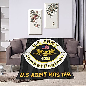 HUZEIMINniu Us Army Mos 12b Combat Engineer Warm Throw Blanket Sofa Blanket Movies Blanket for Bed Couch Living Room Blankets 60"X50"