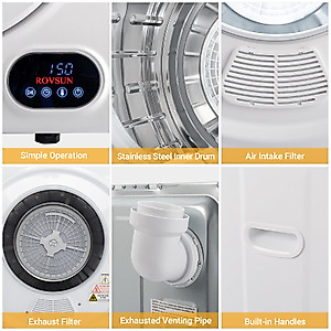 ROVSUN 110V Portable Clothes Dryer, 850W Fast Drying Front Load Laundry Tumble Dryer Machine with Stainless Steel Tub & High End LCD Touch Panel for Home Apartment Dorm