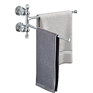 WINCASE Crystal Towel Bar, Chrome Swivel Towel Rack 2 Arms for Bathroom, Silver Swing Hanger Towel Holder Space Saving Wall Mount