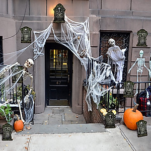 Clabby 9 Pieces Halloween Tombstone Cutouts Halloween Graveyard Tombstone Cutouts Headstone Cutouts with Skeleton and Cross Halloween Party Wall Decorations Halloween Party Haunted Home Supplies