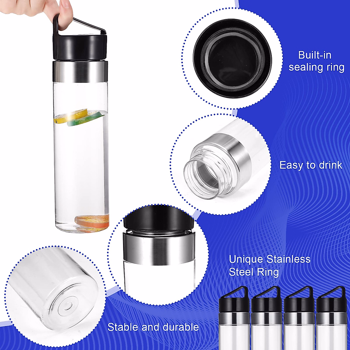 Zopeal 12 Pack Plastic Sports Bottles with Spill Proof Lids Reusable Clear 24 oz Water Bottle Bulk for Outdoor Activity Hike Camping Cycling