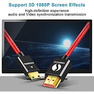 ANNNWZZD LinkinPerk Mini HDMI to HDMI Cable 3 Foot,High-Speed Mini-HDMI Supports Full 1080P Ethernet 3D and Audio Return (3FT)