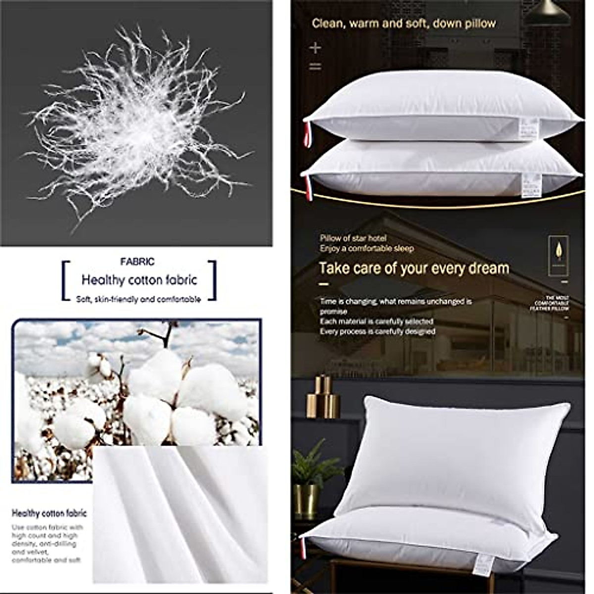 CHUNYU Natural White Goose Down Pillow Five-Star Hotel Feather Pillows Bedding for Home Sleeping 48x74cm 1pc