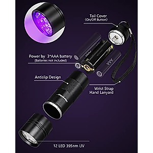 morpilot Blacklight Flashlights uv Flashlight: 12 Led 395nm 2 Pcs Black Light Flashlight Mini, Pet Urine Detector Light for Dog/Cat, Dry Stains, Resin Curing, Bed Bug