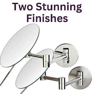 SHARPER IMAGE Jerdon 7.75-Inch Wall Mount Mirror - Makeup Mirror with 5X Magnification & 14-inch Wall Extension - Nickel Finish Round Personal Mirror - Model JRT685N