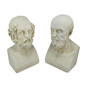 Aristotle and Homer Bust Antique White Plaster Bookends: Timeless Grecian Philosophy Sculptures, 8 Inches High, Decorative Pillars of Wisdom for Your Bookshelves