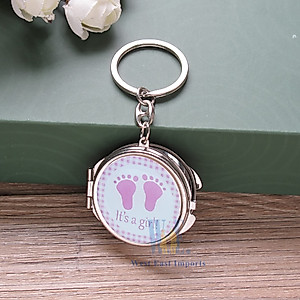 12 PCS Personalized Baby Shower Pink Girl Mirror Keychain Favors with Baby Footprint Design Custom Engraving Gift