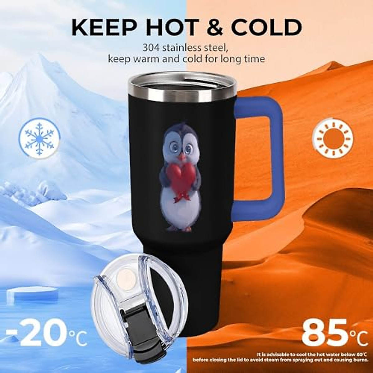 Penguin Lover Bird 40 Oz Car Cup Stainless Steel Travel Mug Leak-Proof Insulated Tumbler with Handle Deep Blue-style