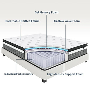 Bednew Queen Mattress, 14 Inch Hybrid Mattress with Gel Memory Foam & Individual Pocket Springs, Queen Size Bed Mattress in a Box, Pressure Relief & Motion Isolation, Medium Firm Mattress