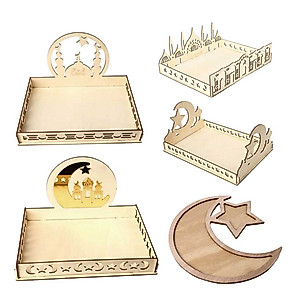Ramadan Mubarak Fruit Racks,Eid Tray Ramadan Serving Tray Wooden Star Moon Dessert Pastry Tray Eid Tableware for Food Holder 2PCS Islamic Gifts