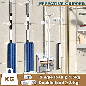 Arrozon Broom Holder Wall Mount,4 Pcs Mop and Broom Organizer Wall Mounted Self Adhesive Heavy Duty Broom Hanger and Mop Grippers for Kitchen, Bathroom, Closet, Garden Garage (White)