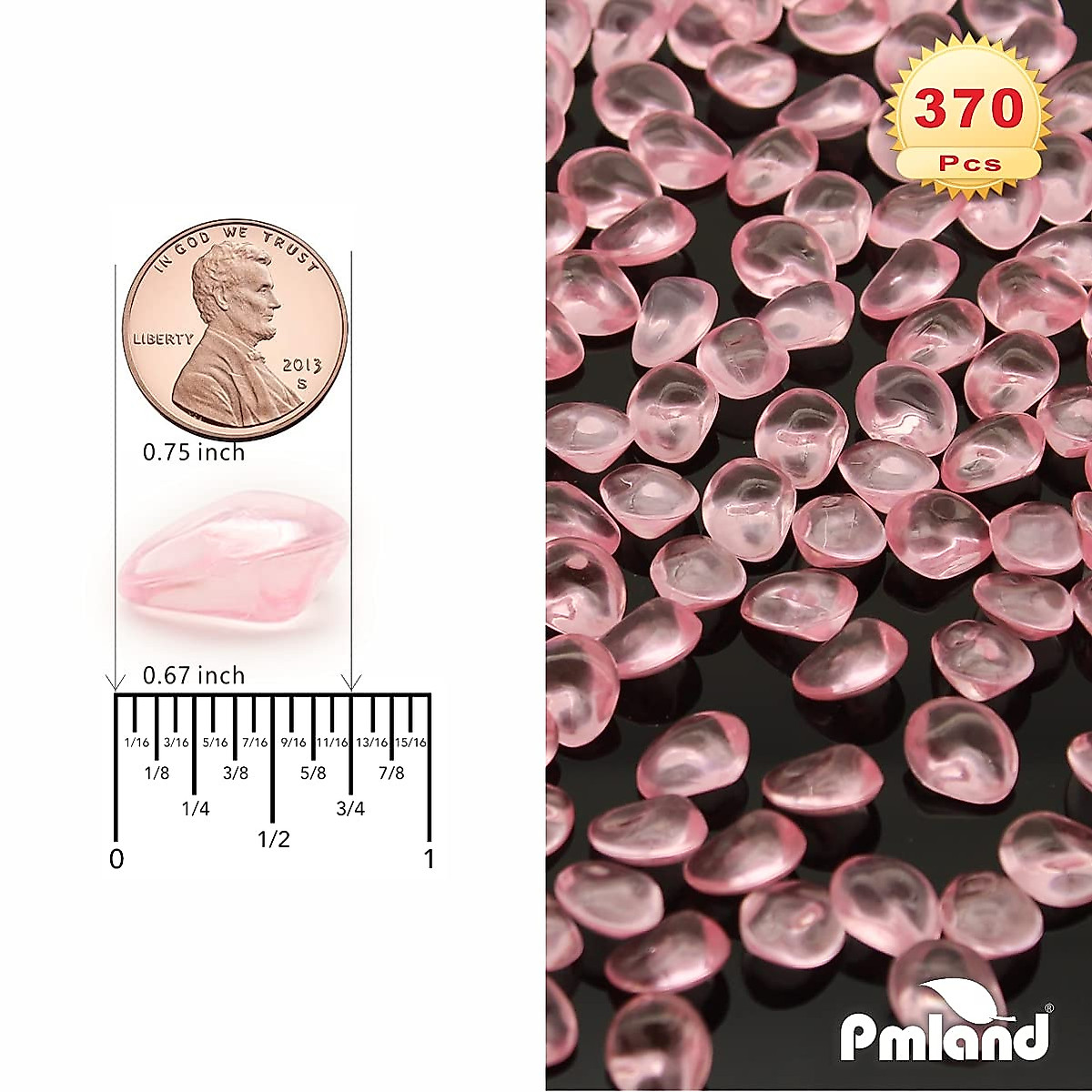 PMLAND 370 PCs 16mm Clear Acrylic Stones Table Scattering Wedding Bridal Baby Shower Party Decorations Vase Fillers, Cute Irregular Rocks Almond Shape - Soft Pink