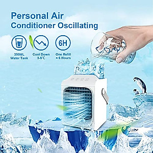 HISORO Mini Air Conditioner Battery Powered Operated Oscillating Mini Ac For Bedroom Desk Room Car Camping Tent Portable Personal Air Conditioner Cooler Fan (air1301)
