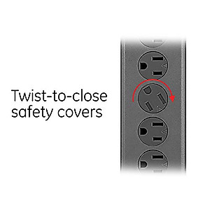 GE UltraPro Surge Protector, 7 Outlet Power Strip, 2 USB Charging Ports, 4 Ft Extension Cord, 3 Prong, Grounded, Flat Plug, 1500 Joules, UL Listed, Gray, 53276,