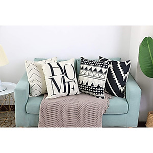 Mercijzyasang Set of 4 Decorative Throw Pillow Covers 18x18 Inch for Couch, Black and White/Cream Square Accent Pillows Case for Cushions Sofa Bed and Living Room Farmhouse Outdoor Decoration (Black)