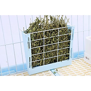 RUBYHOME Hay Feeder for Rabbits, Guinea Pigs, and Chinchillas - Minimize Waste and Mess with 9 1/4" x 3 3/4" x 8" Hanging Alfalfa and Timothy Hay Dispenser (Blue)