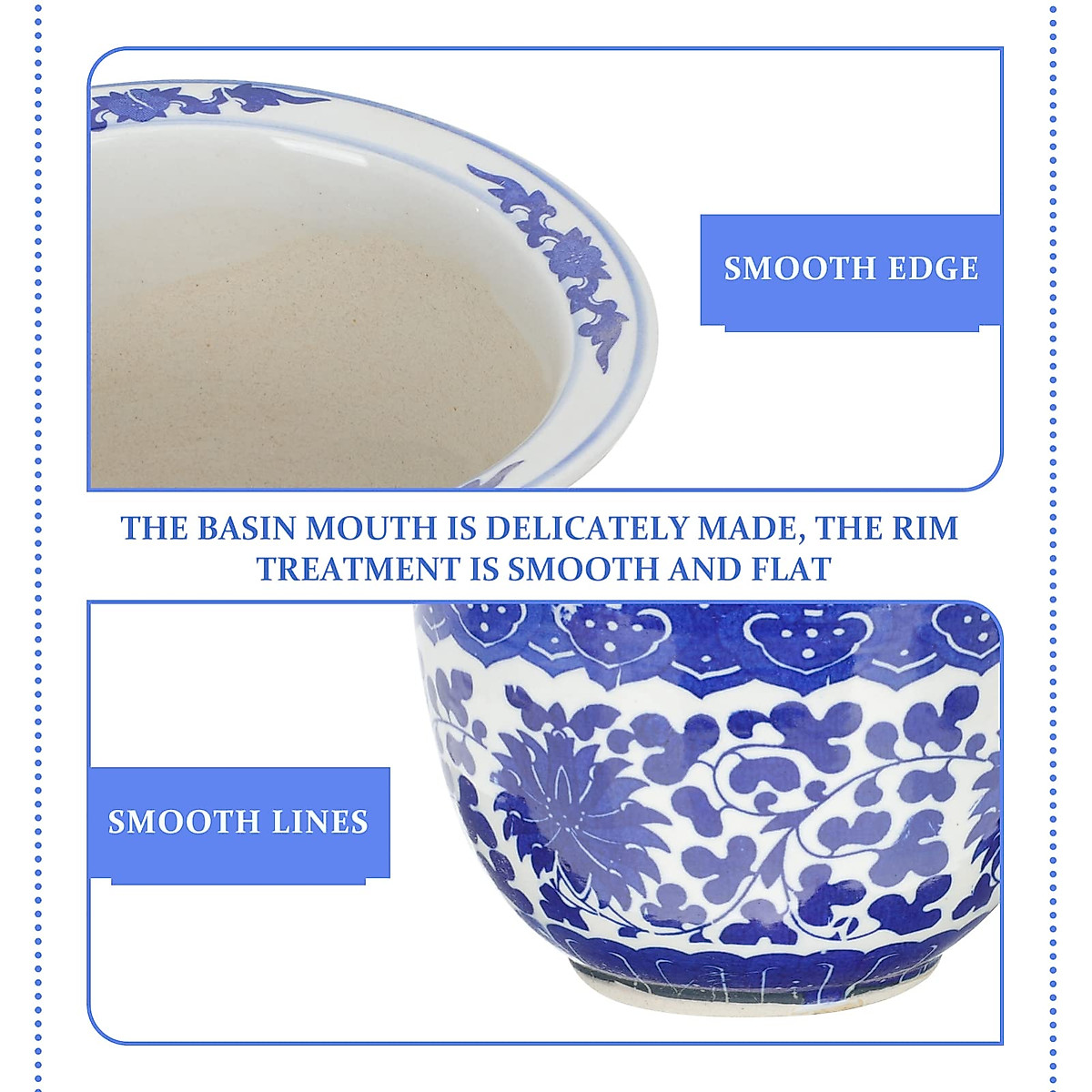 GANAZONO Ceramic Planter Blue and White Planter Flower Pots with Tray Porcelain Bonsai Pot Plant Container Planter for Home Office