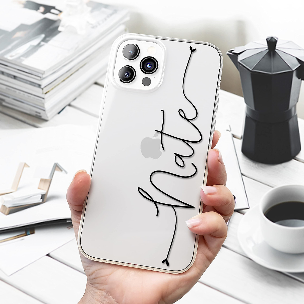 Case Charming Personalized Case for iPhone 15 Pro Max 14 13 mini 12 11 Xs Xr X 10r 10s 10 8 Plus 7 Se with Custom Name Hearts Monogram Clear Phone Cover