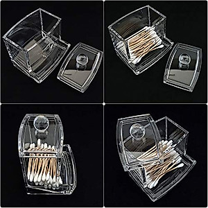 YDAZU Cotton Swab Holder Qtip Cotton Buds Ball Dispenser Square Bathroom Jar Clear Organizer Transparent Cotton Swab Box for Bathroom Dressing Room