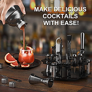 Carsolt Bartender Kit with Rotatable Stand, 19-Piece Bar Set Cocktail Shaker Set 25 oz Martini Shaker for Drink Mixing, Professional Stainless Steel Bar Tools Set Gift for Home, Bar, Party (Black)