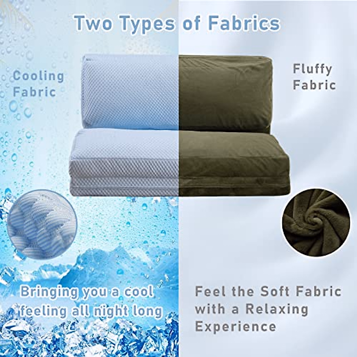 MAXYOYO Cooling Mattress, Single Floor Sofa Bed with Foam Filling, Foldable Faux Fur Cover, Blue, 30x95 Inch, Helps Hot Sleepers