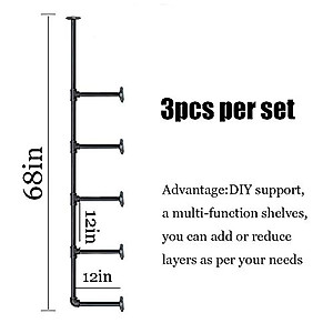 Kaler Black 5-Tier Industrial Pipe Shelves Piping Wall Bookshelf Easy to Install 68”H (3)