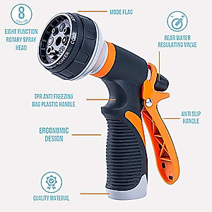 Garden Hose Nozzle | Hose Spray Nozzle | Water Hose Nozzle Sprayer | Heavy Duty 8 Adjustable Watering Patterns, Slip and Shock Resistant for Watering Plants, Cleaning, Car Wash and Showering Pets
