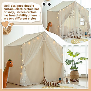 Kids Play Tent with Padded Mat, Kids Tents Large Princess Castle Pompoms Play House Indoor Playhouse Tent for Girl Bed Tents, Come with Star Lights