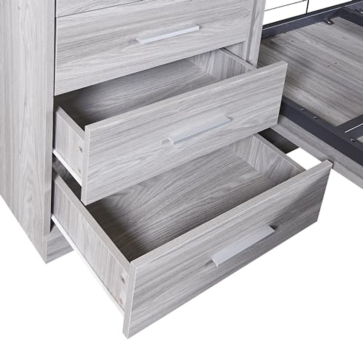 DEYOBED Multifunctional Full Size Murphy Bed with Storage Shelves and Drawers, Solid Wood Platform Wall Bed Cabinet for Guest Room Home Office, Ideal for Small Spaces, Gray