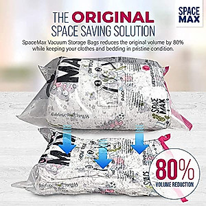 Jumbo 6 Pack | SPACE MAX Premium Space Saver Vacuum Storage Bags - Save 80% More Storage Space - Reusable, Double Zip Seal & Leak Valve, Includes Travel Hand Pump