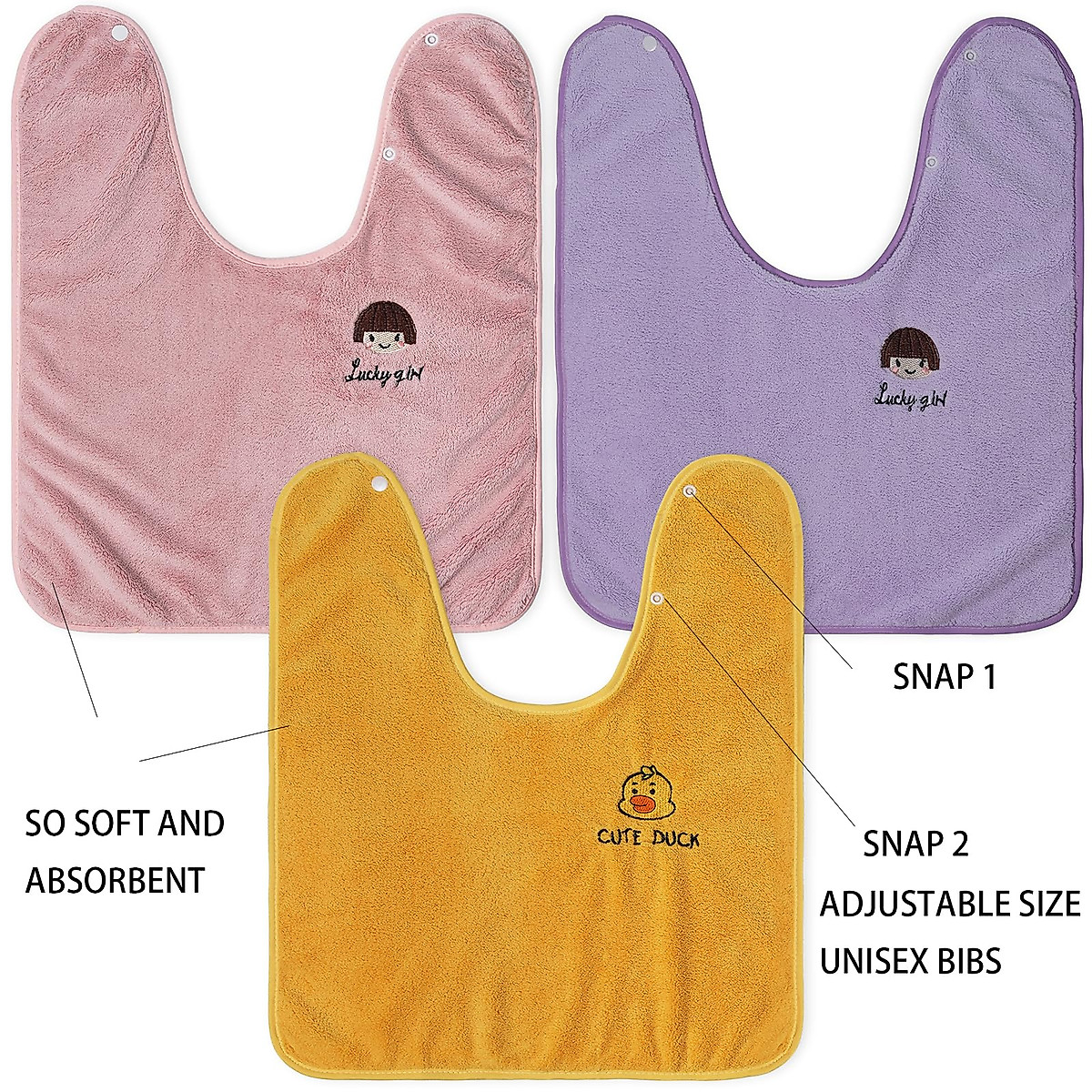 RAXIFU 3 Pack Bibs for Baby Girls or Boys, Toddler Bibs for Feeding Teething Drooling, The Size 16 "x20 Face Towel Multifunctional for 3-6 Years kids