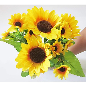 Artfen Artificial Sunflower Bouquet 5 Bunch Artificial Silk Flower Plant Home Hotel Office Wedding Party Garden Craft Art Decor 13 inch High