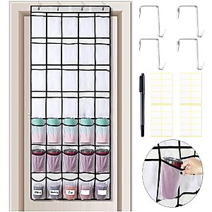 GliCraft 35 Pockets Over the Door Water Bottle Organizer Hanging Water Bottle Organizer with Elastic Strap Mesh Bag and Pen Water Bottle Holder for Door Closet Pantry Storage Rack(White)