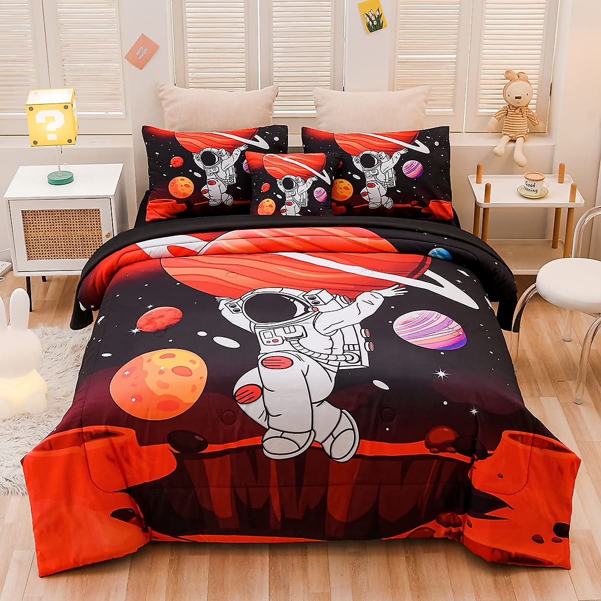 Tasselily Full Size Comforter Sets for Boys, Astronaut Outer Space Bedding Set Full Bed in a Bag, 6 Pcs Comforter Set with Sheets